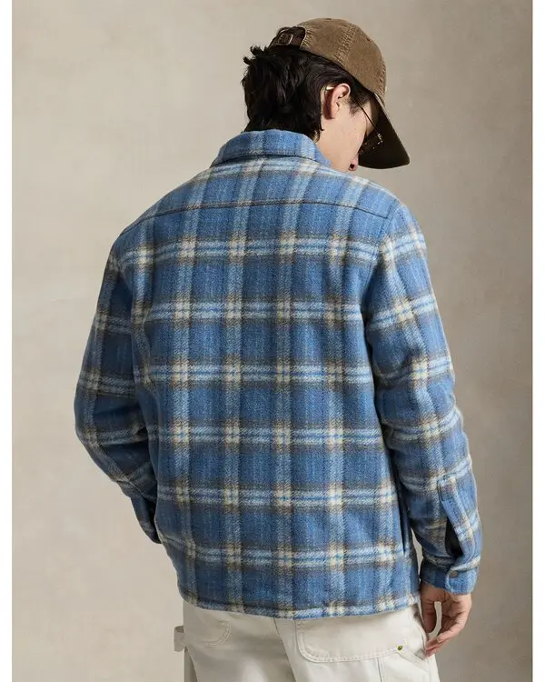 Polo Ralph Lauren Plaid Felted Wool Overshirt In Blue Multi - 50